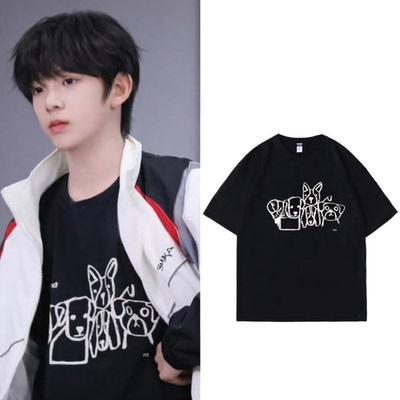 TF家族陈浚铭同款衣服趣味卡通小狗短袖男女学生T恤衫街头潮上衣