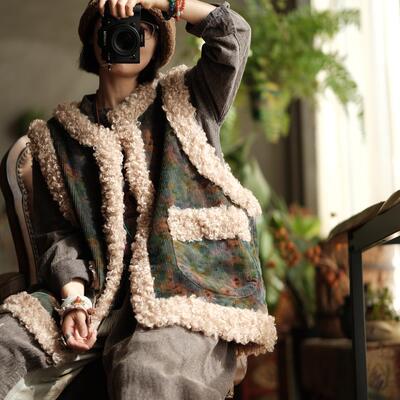 复古做旧洗水棉圆领马甲