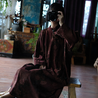 纯棉水洗纯棉撞色宽松大袍连衣裙