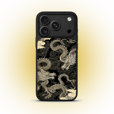 黑金双龙祥云手机壳适用iPhone17promax国潮中式龙纹苹果16pro黑边OPPOvivo大孔镜头轻薄防摔壳