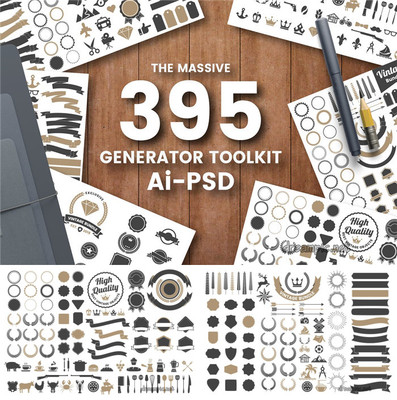 [782]矢量AI设计素材 395个装饰标签banner图标logo创建+psd格式