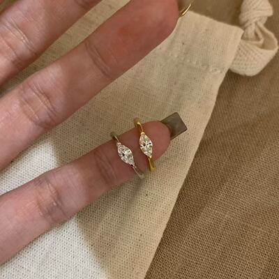 PURE简约冷淡风超闪马眼钻戒指女小众ins感精致百搭镀金简约尾戒