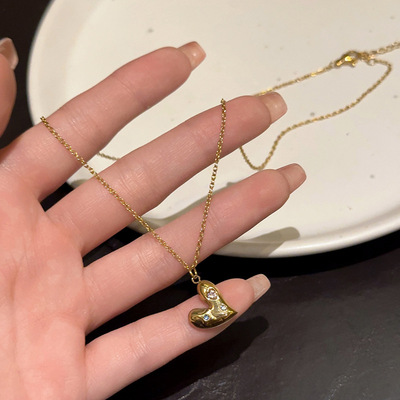 PURE法式复古彩钻偏心吊坠项链女轻奢小众通勤心形锁骨链百搭复古
