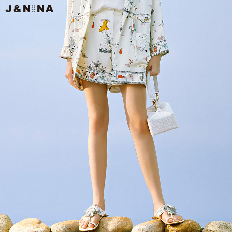 jnina捷恩尼纳郭珮玲春夏新款印花真丝短裤桑蚕丝女ZS451C_虎窝淘