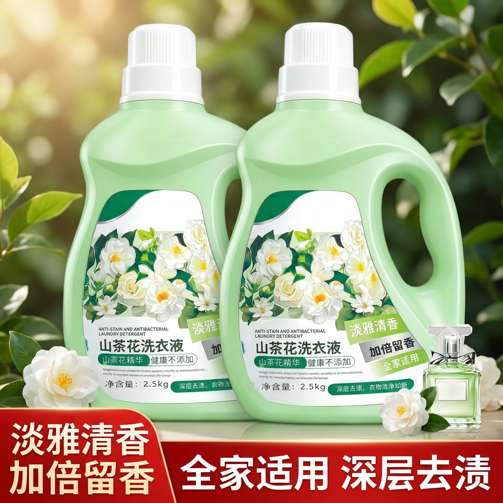 山茶花洗衣液浓缩配方深层去渍除菌除螨留香家用大容量2.5kg装