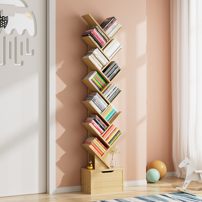 简易书架置物架落地客厅家用储物架子卧室靠墙树形收纳架小型书柜_虎窝淘