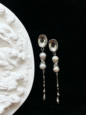 黄打屁原创设计珍珠长款耳夹耳钉