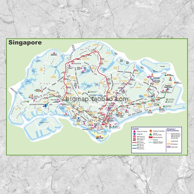 新加坡交通地图英文版Singapore map 自由行旅游海报装饰壁挂画芯