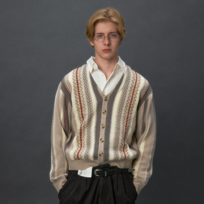 化学制品 老爸的条纹针织开衫 K2_BWN_GRY_SWEATER