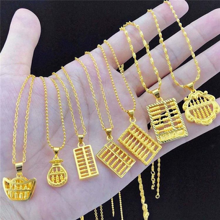 越南沙金招财算盘吊坠项链女仿真黄金色镀金项链精打细算久不褪色
