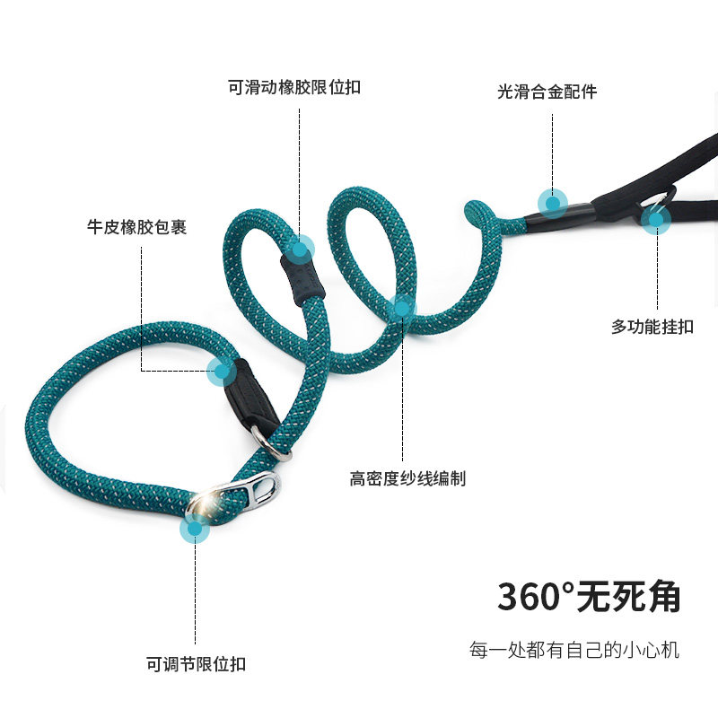 BeauGo次世代全反光训犬P绳项圈P链牵引绳中大型犬金毛哈士奇边牧