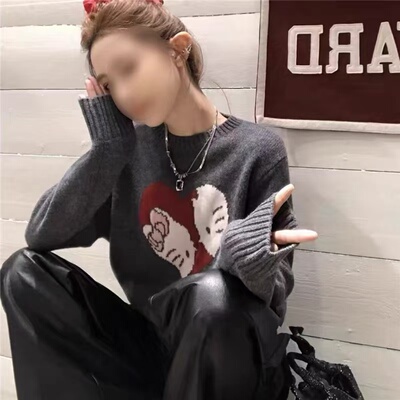 【柜柜货】韩系奶huhu卡通猫咪提花毛衣女秋冬新款针织软糯上衣