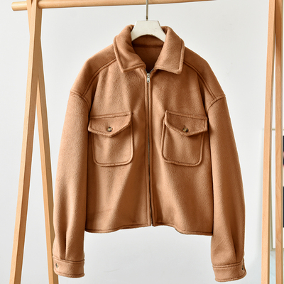 工装风翻领拉链短款夹克外套女秋冬宽松口袋时髦  莉2586  E5-3