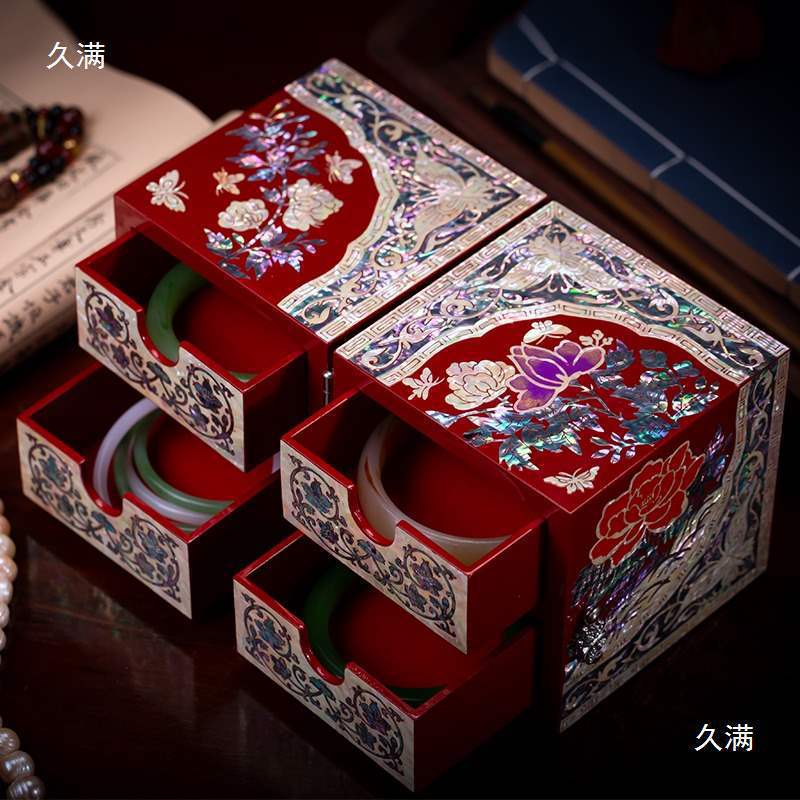 漆器首饰盒扬州生日结婚礼物新婚收纳盒贝壳平遥陪嫁螺钿其他防尘
