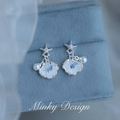 「银贝私语」蓝色星星贝壳珍珠耳饰蚊香盘耳夹无耳洞耳环清新耳钉