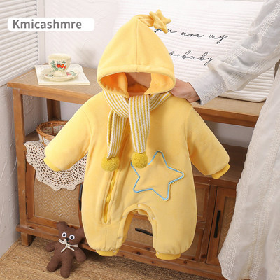 婴幼儿衣服冬季加绒连体衣可爱宝宝外出服新生儿奥粒绒毛毛衣棉服