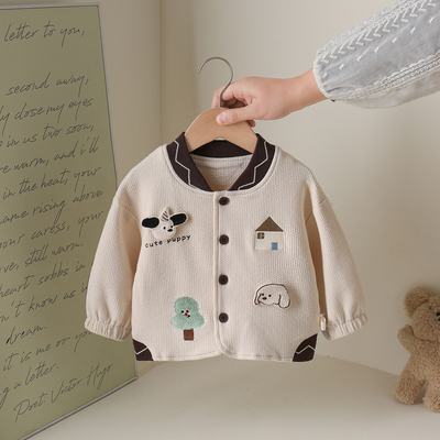 春秋婴儿衣服春装可爱风男童卡通动物开衫外套洋气时髦男宝宝上衣