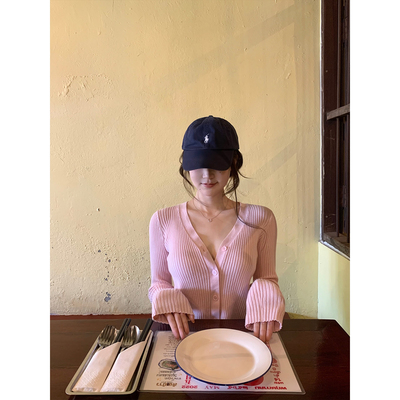 GYOKUU 【澳洲松弛】2026ss 粉色竖坑条弹力毛针织上衣