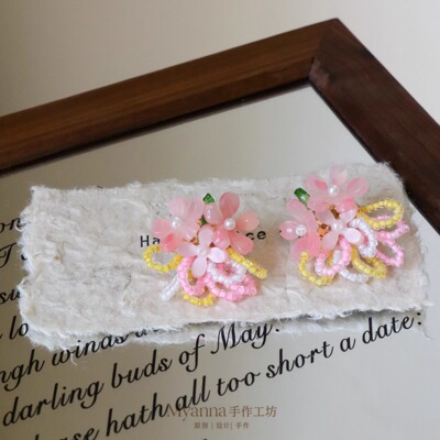 绕线手作串珠系耳夹复美花卉感