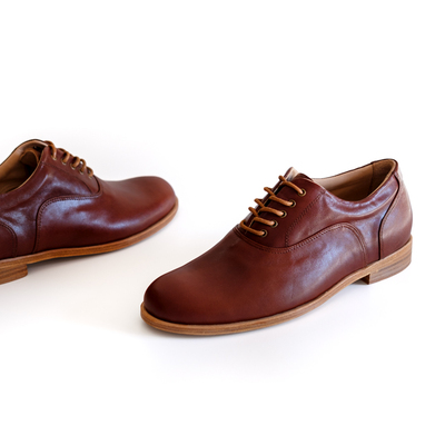 缪特mute真皮底软边复古系带皮鞋