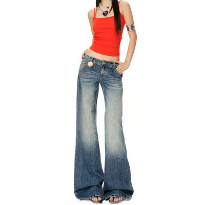 美式复古低腰阔腿牛仔裤