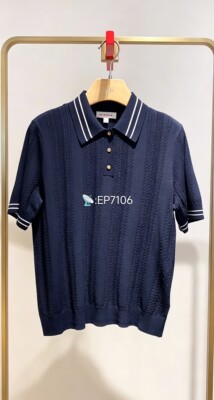 藏青色显瘦凉感气质翻领修身打底衫短袖套头针织衫 EGKAA9547B