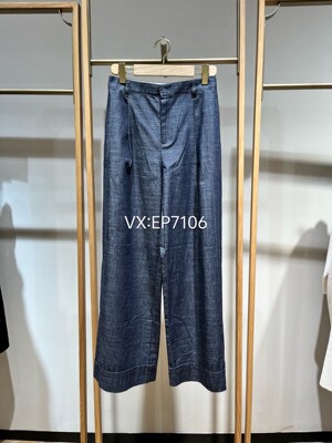 藏青色亚麻棉仿牛仔通勤职场垂坠阔腿裤子 EGKPH6470A-2699