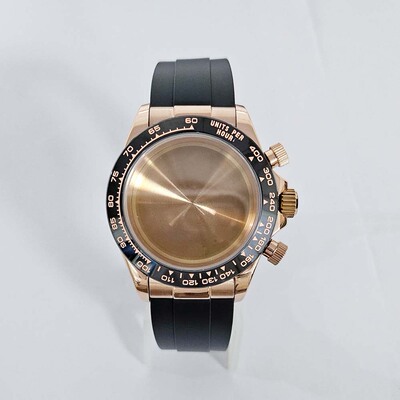 手表配件39mm石英表壳PVD玫表壳+橡胶表带蓝宝石玻璃适合VK63机芯