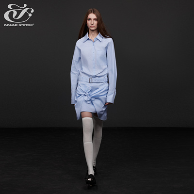 immune system免疫系统 衬衫中长裙条纹绑带连衣裙