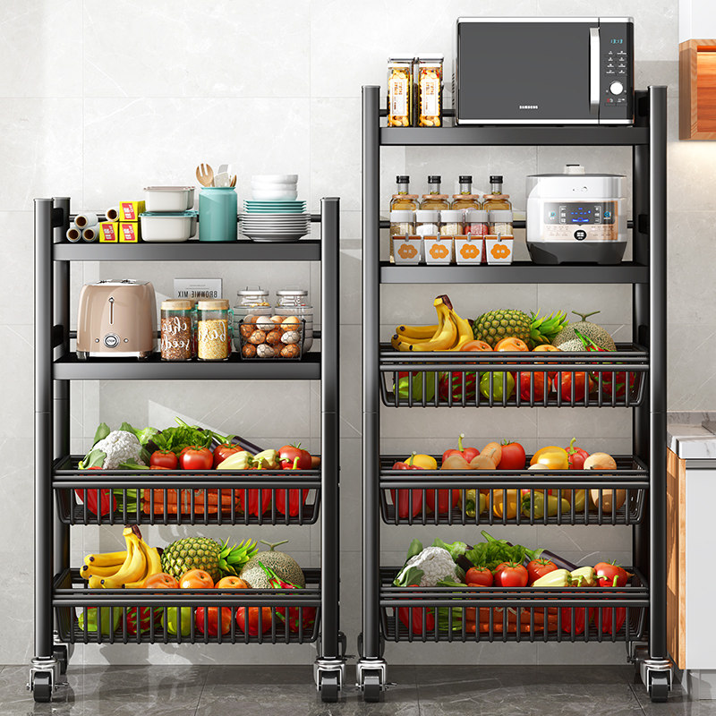 帅仕厨房菜篮子置物架家用落地多层微波炉放水果蔬菜收纳筐菜架子_虎窝淘