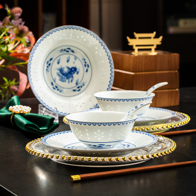 玉柏高岭土中式家用送礼餐具套装