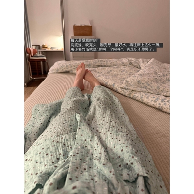 日系简约星星印花纯棉睡衣女春秋