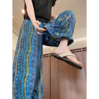 沐染家女士大码棉绸睡裤女夏季