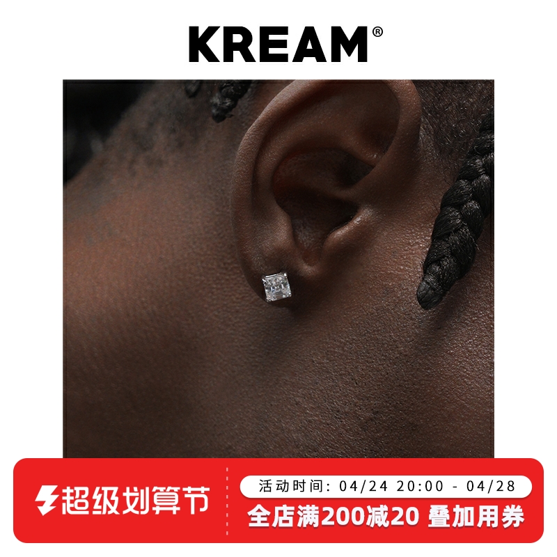 KREAM S925纯银高碳小方钻耳钉男嘻哈女同款_虎窝淘