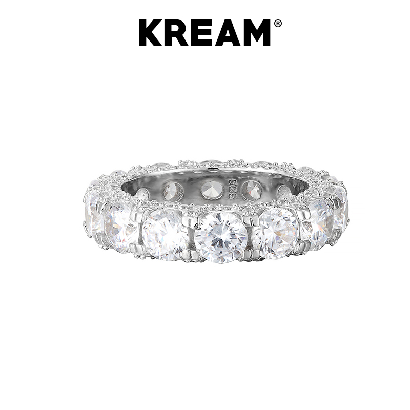 KREAM ice out ring S925纯银镀白金闪钻锆石戒指男女情侣戒指_虎窝淘
