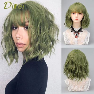 DIFEI Bob Hair Synthetic Short Wig With Bangs For Woman Natu