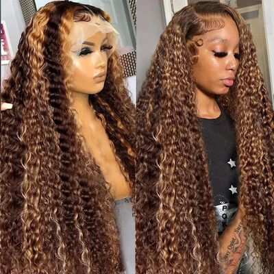 High Density Highlight 13x6 HD Deep Wave Lace Frontal Human
