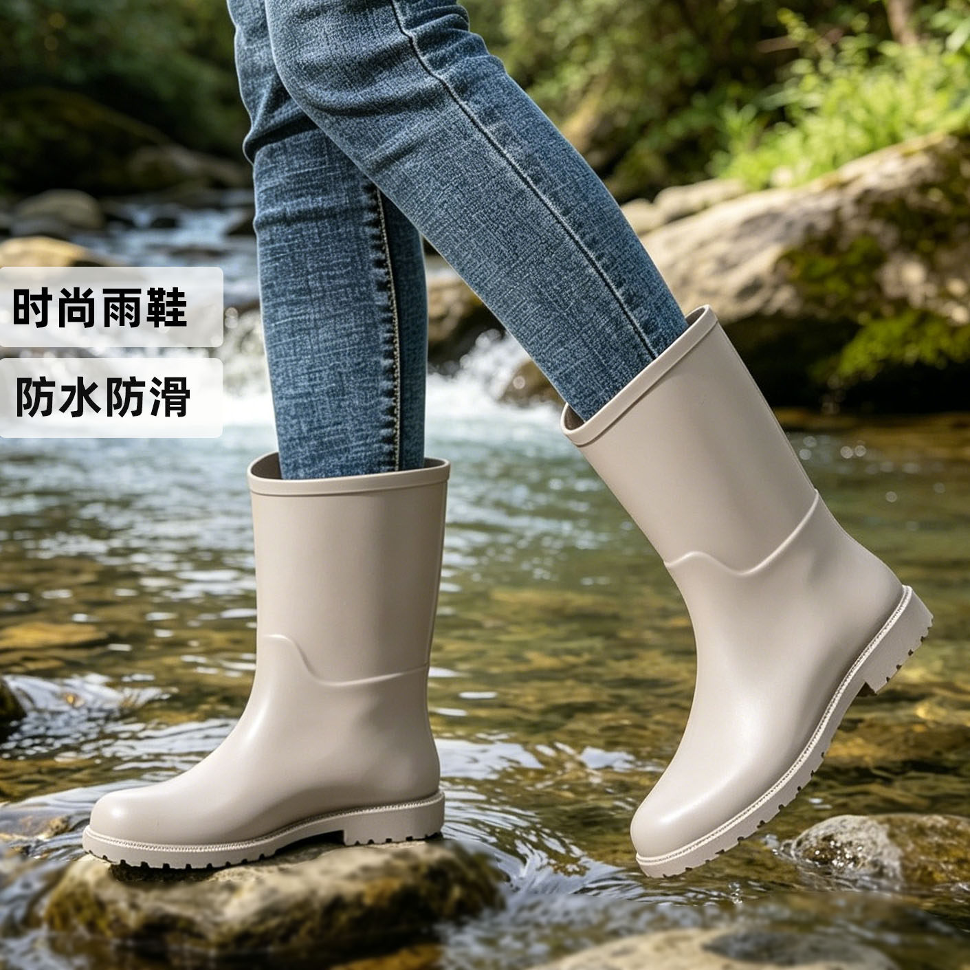 雨牧新型雨鞋女款中筒成人防水鞋雨靴轻便不累脚水靴防滑徒步水鞋