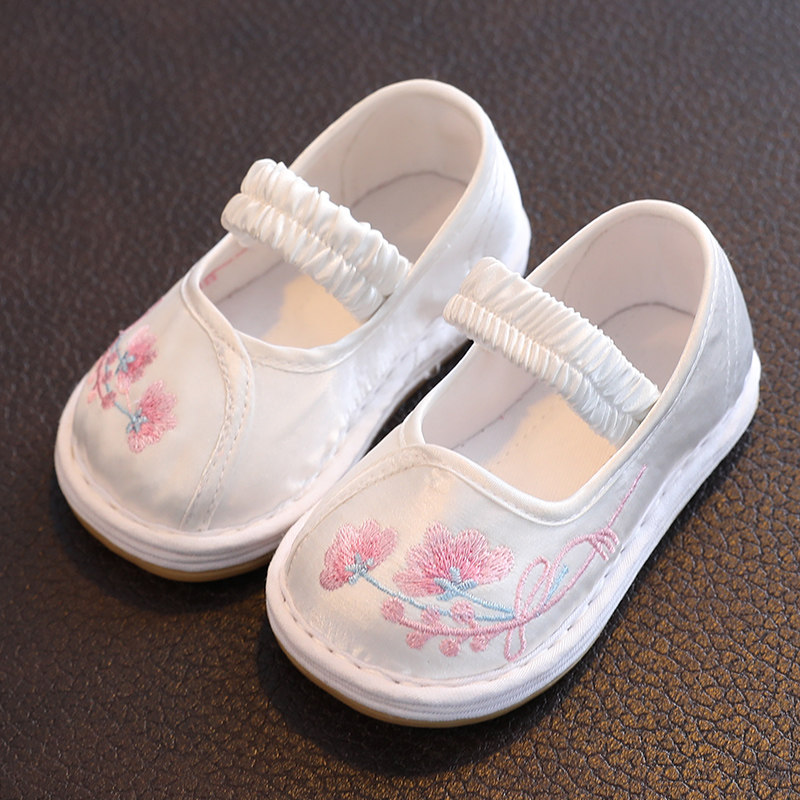 布鞋儿童旗袍鞋汉服鞋子古风小白鞋女童宝宝绣花鞋古装旗袍鞋公主