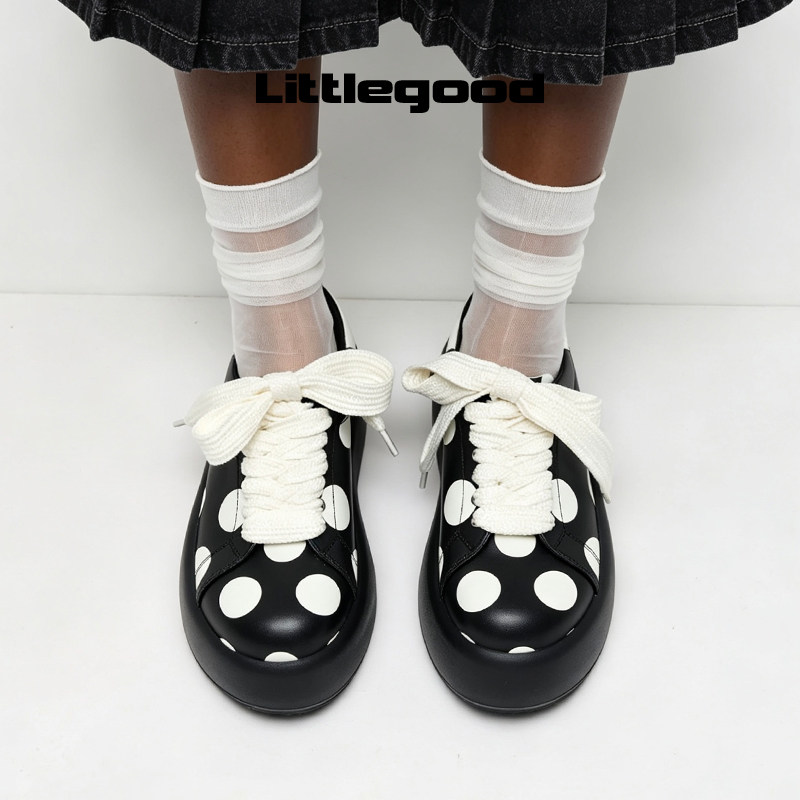 【新品推荐】littlegood复古波点系带小皮鞋女2026夏季新款百搭