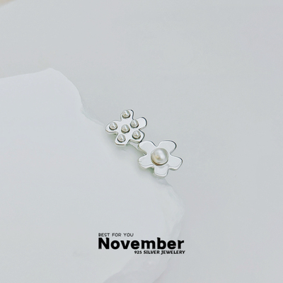 明星同款不对称耳环纯银小米珍珠