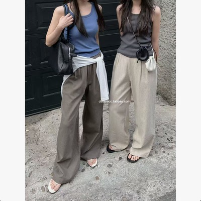 国现class韩国直邮1032505 Helvetica韩代2026款松紧腰棉麻休闲裤