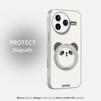 圆脸熊猫适用红米k80手机壳Redmi红米k90pro新款卡通k90男女款高级感K90pro磁吸支架K80至尊皮纹全包防摔壳