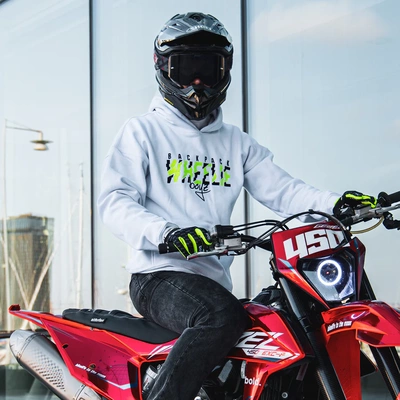 LUGGIE®WHEELIE®男女同款Oversize加绒连帽卫衣白色/荧光黄V2