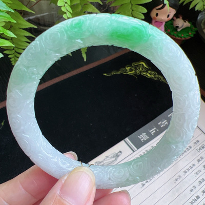 圆条54圈口缅甸天然A货老坑种玉镯平洲翡翠手镯精选编号047D0312E