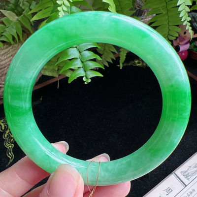 圆条56圈口缅甸天然A货老坑种玉镯平洲翡翠手镯精选编号047D0322E