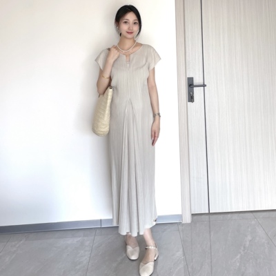 孕妇v领短袖高级感通勤长裙