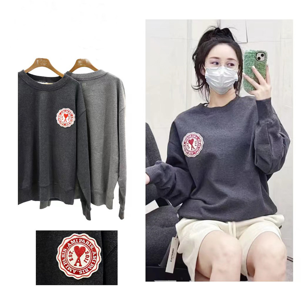 爆款现货秋冬AMI左胸刺绣大爱心贴花logo套头长袖圆领卫衣