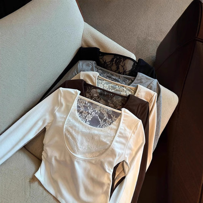 辣妹露背加绒蕾丝胸垫打底衫