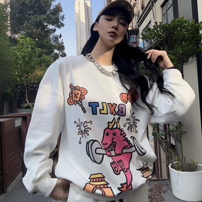 BXLT必须撸铁原创龙年限定彩色涂鸦风圆领宽松运动休闲卫衣情侣